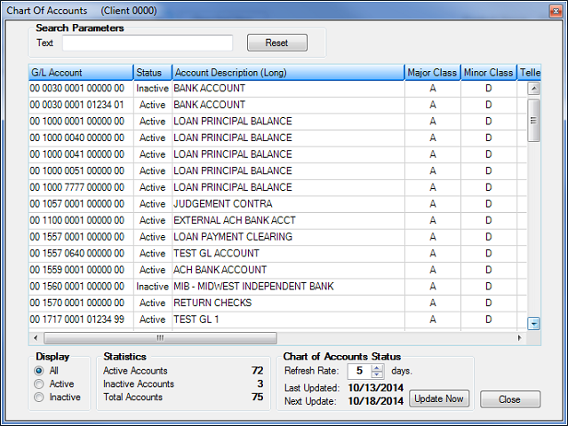 App. F - G/L Transaction Entry in CIM GOLD > Transaction Entry Screen Details > Chart of Accounts