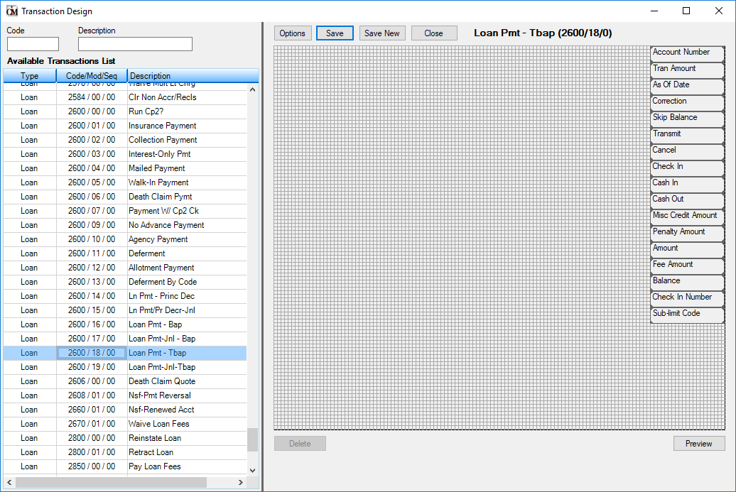 Special Transactions Table