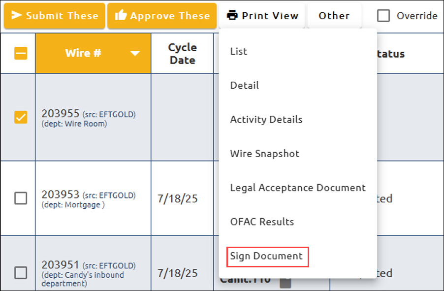 Getting Started > Handling Outbound Wires > Details, Actions, and ...