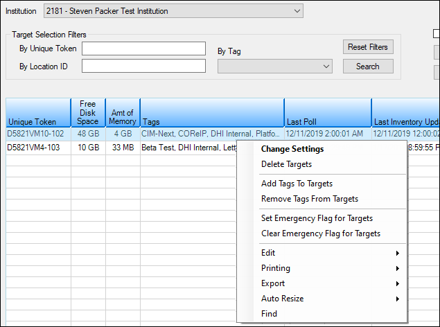 GOLDDeploy Management Screen > Target Machines tab