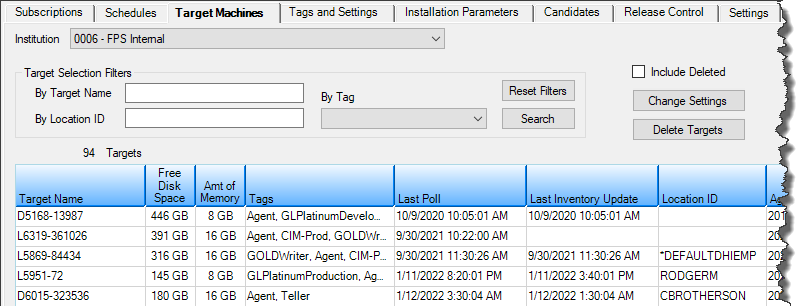GOLDDeploy Management Screen > Target Machines tab