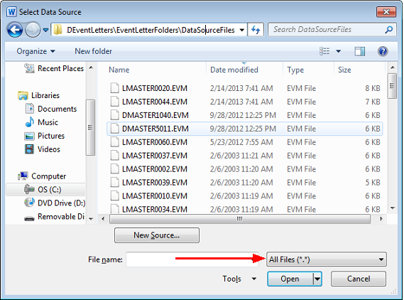 GOLD EventLetters Setup Procedures > Tying Data Source Files Using Word ...